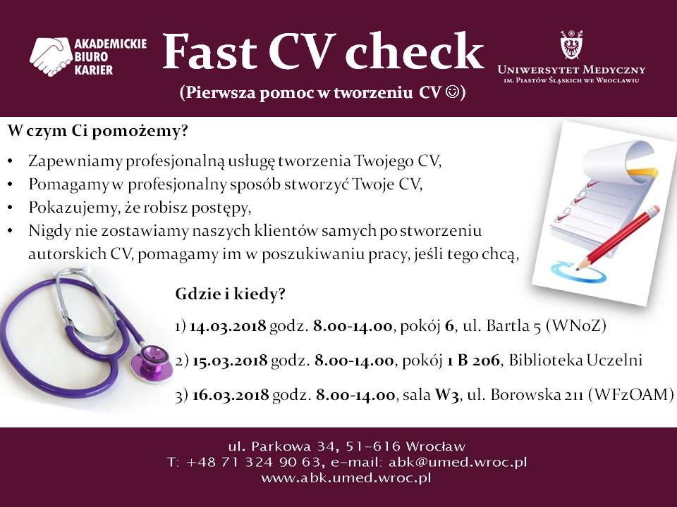 Fast CV check | Uniwersytet Medyczny im. Piastów Śląskich we Wrocławiu